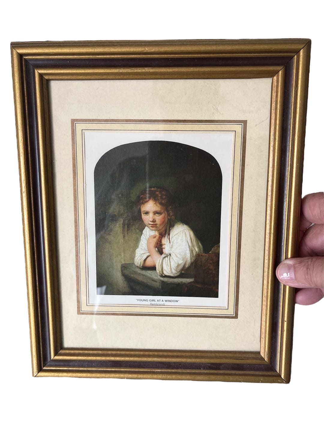 Vintage Framed Print in Gold Frame, Young Girl at a Window by Rembrandt ...