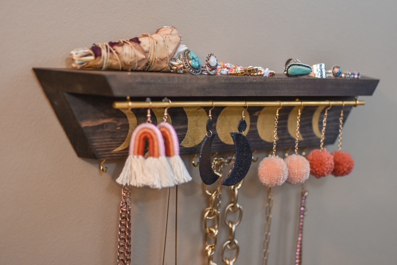 Jewelry Organizer Shelf Earring and Necklace Holder With Moon Phases - Etsy