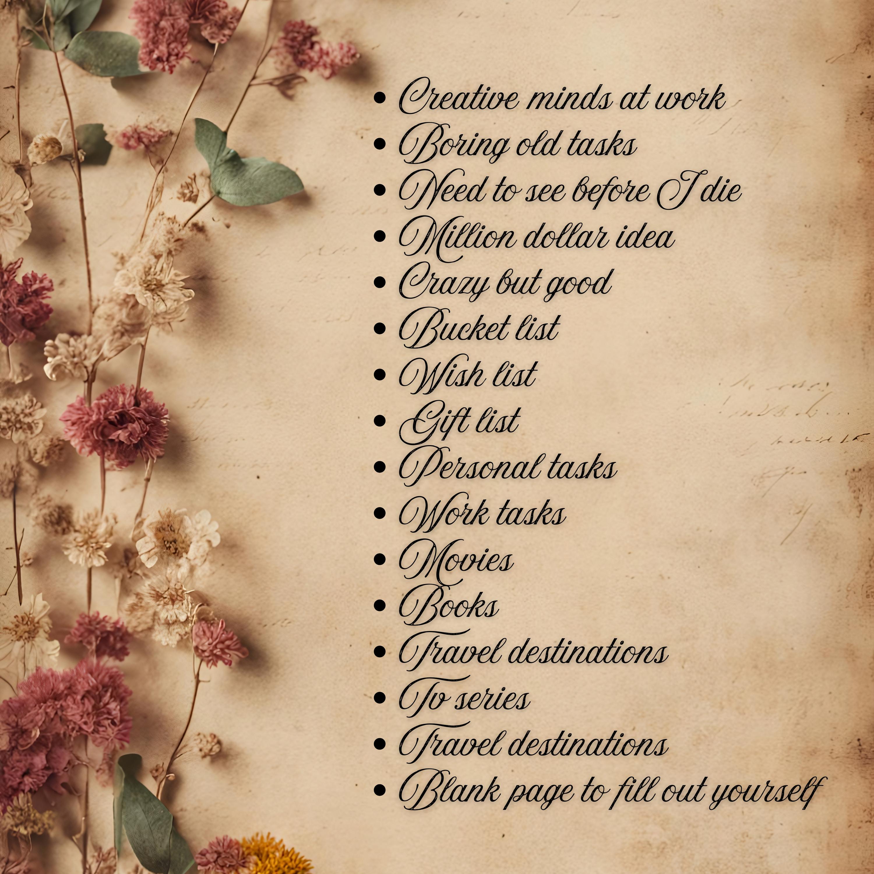 Vintage Lists Printable for Personal Size Planner. Victorian and Dark ...