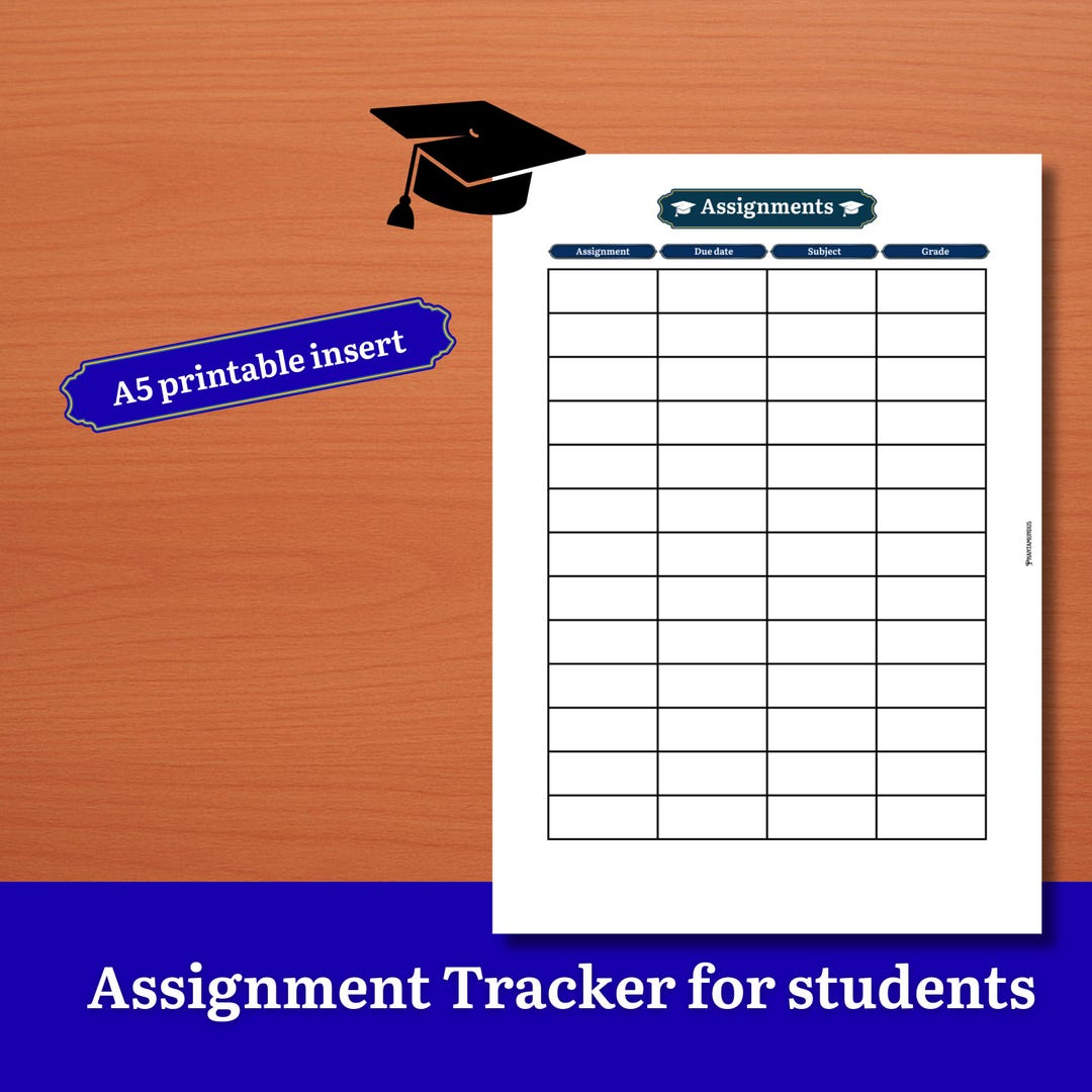 Assignment Tracker Printable in A5 for Students, Back to School ...