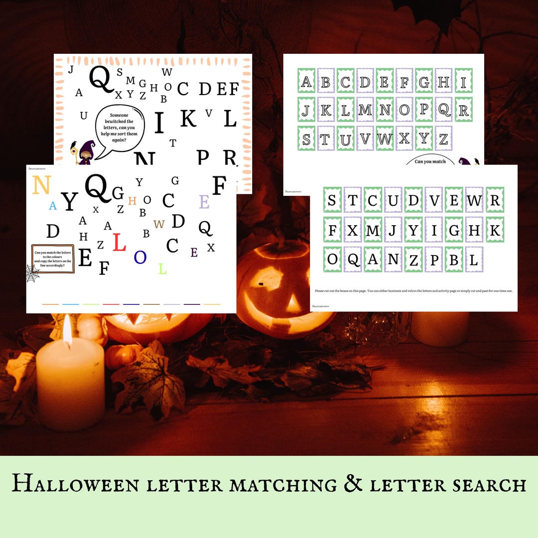 Halloween Literacy Worksheets for Kindergarten, Alphabet Matching ...