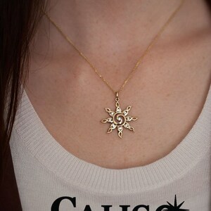Sun Necklace - Spiral Sun - 14K Gold Sun Pendant With Diamonds - Sun ...