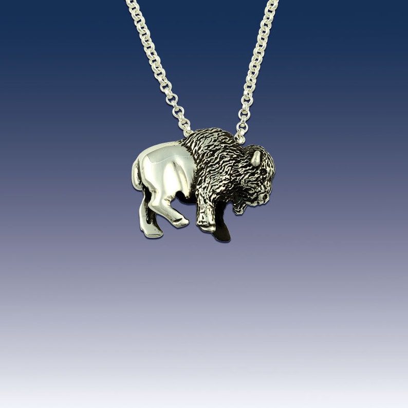 Bison Necklace - Buffalo Necklace - Sterling Silver Bison Pendant ...