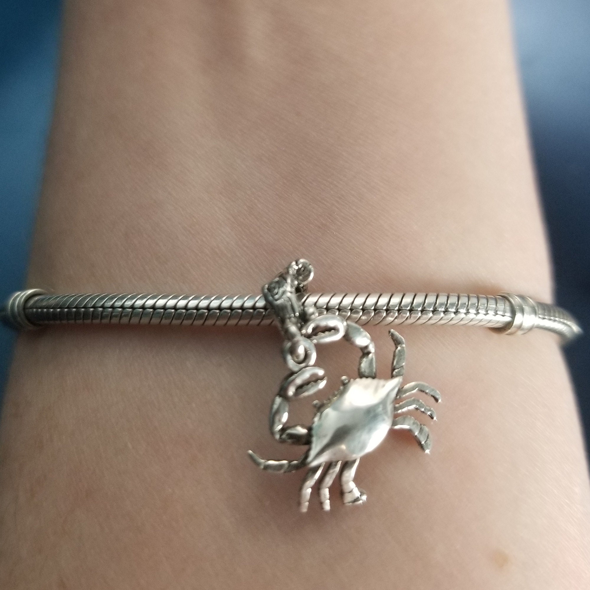 Crab Charm - Sterling Silver - Ocean Crab Charm on Coral Spacer for ...