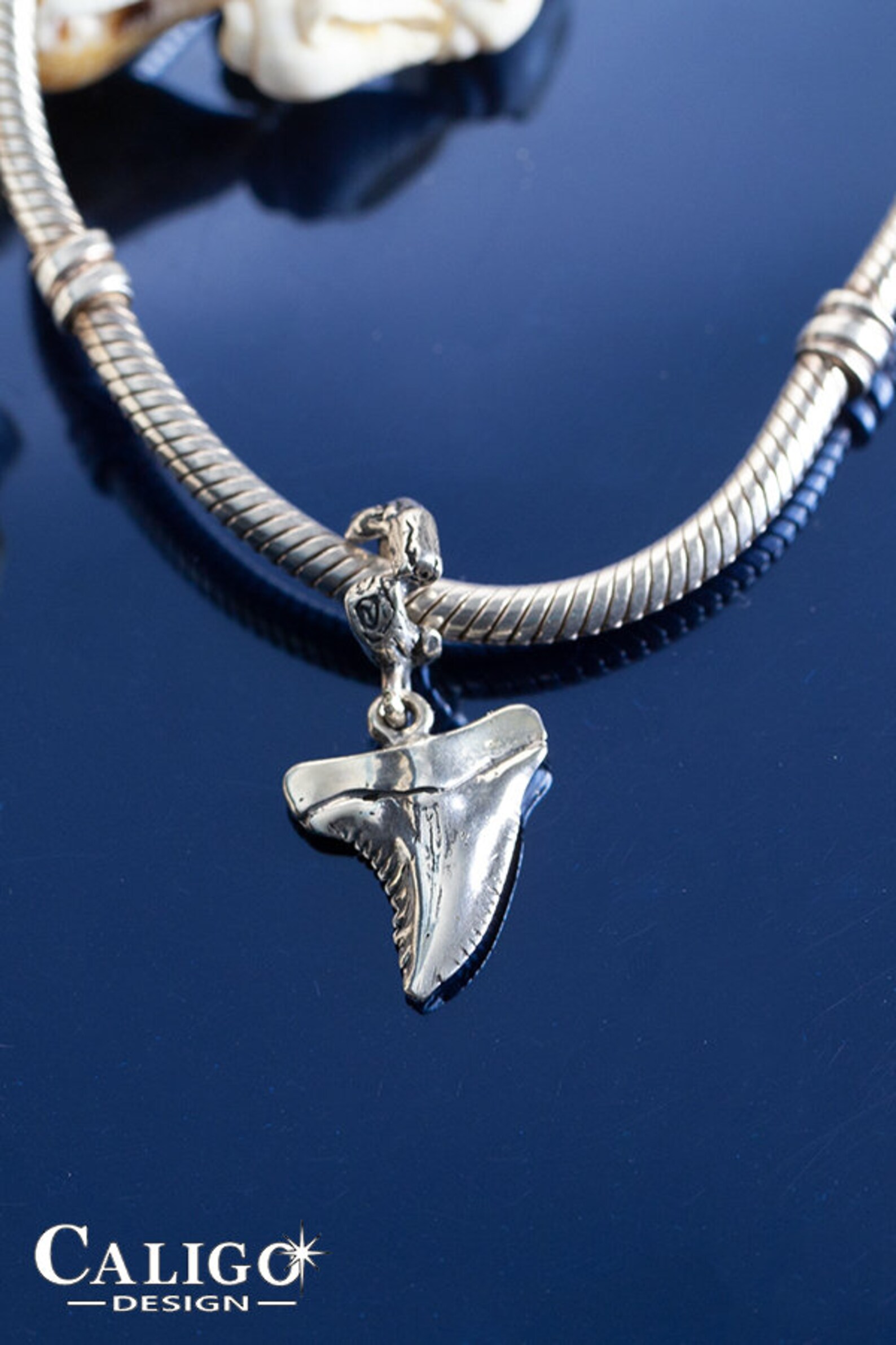 Shark Tooth Charm - Sterling Silver - Shark Tooth Charm on Coral Spacer ...