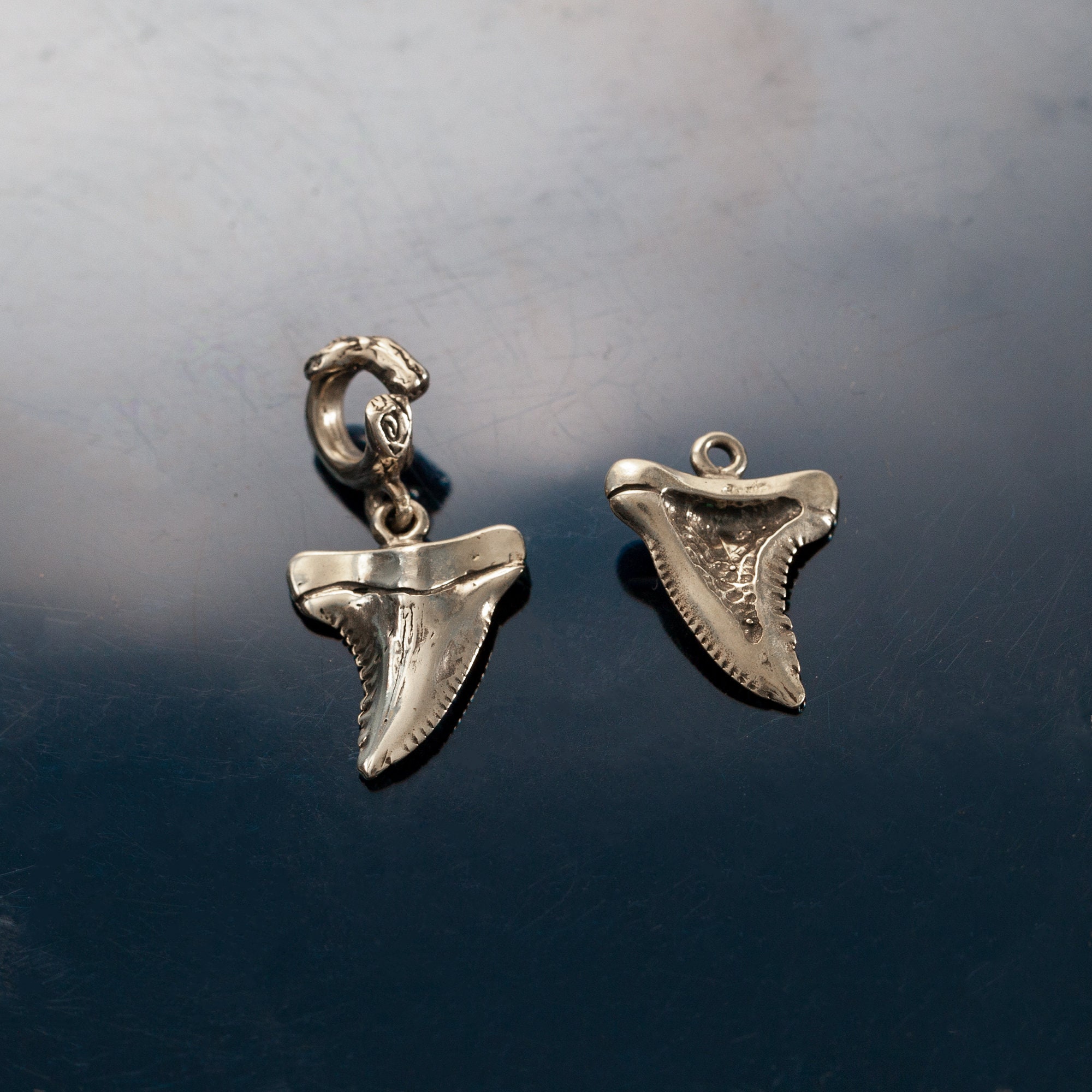Shark Tooth Charm - Sterling Silver - Shark Tooth Charm on Coral Spacer ...