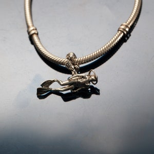 Scuba Diving Charm - Sterling Silver - Diver Charm on Coral Spacer for ...