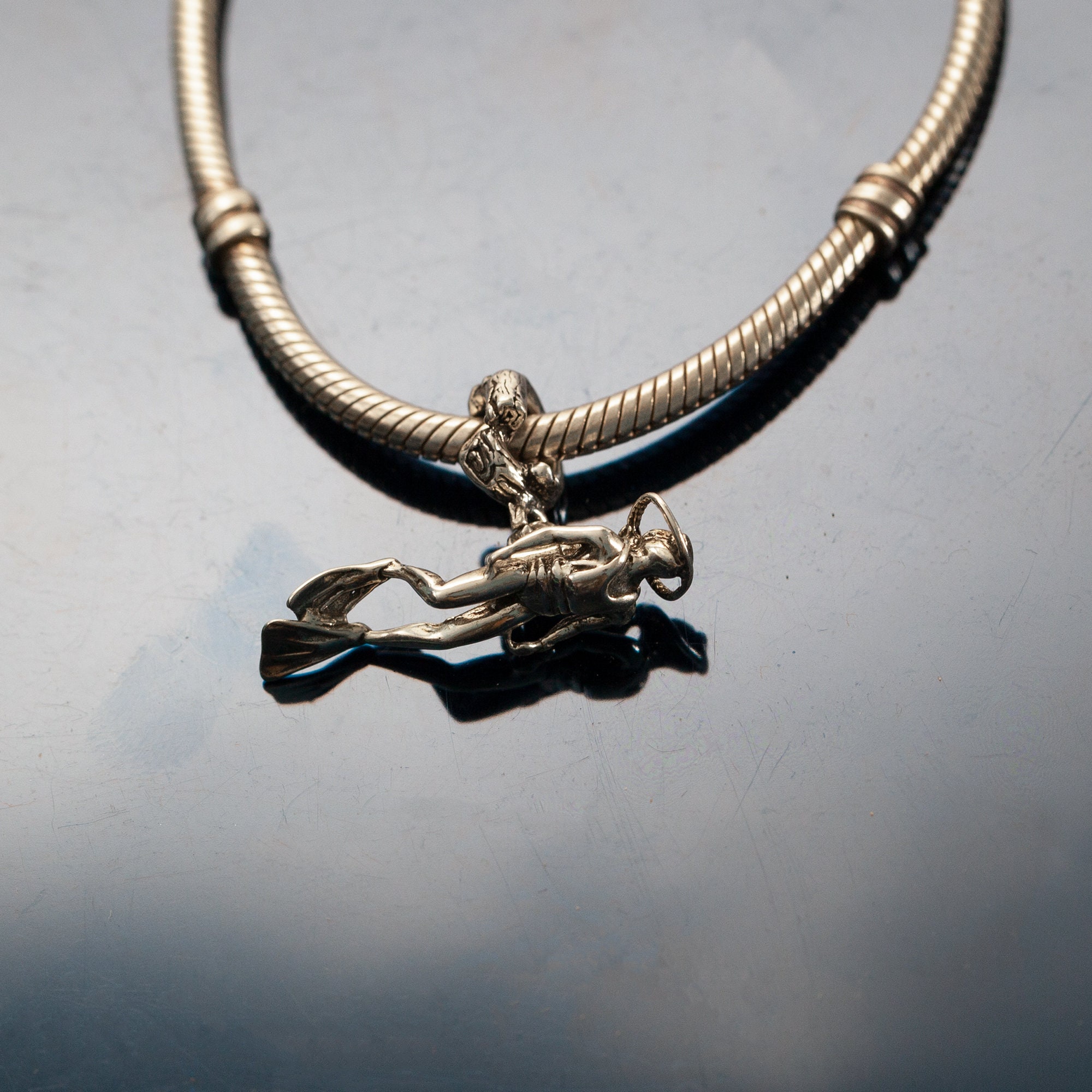 Scuba Diving Charm - Sterling Silver - Diver Charm on Coral Spacer for ...