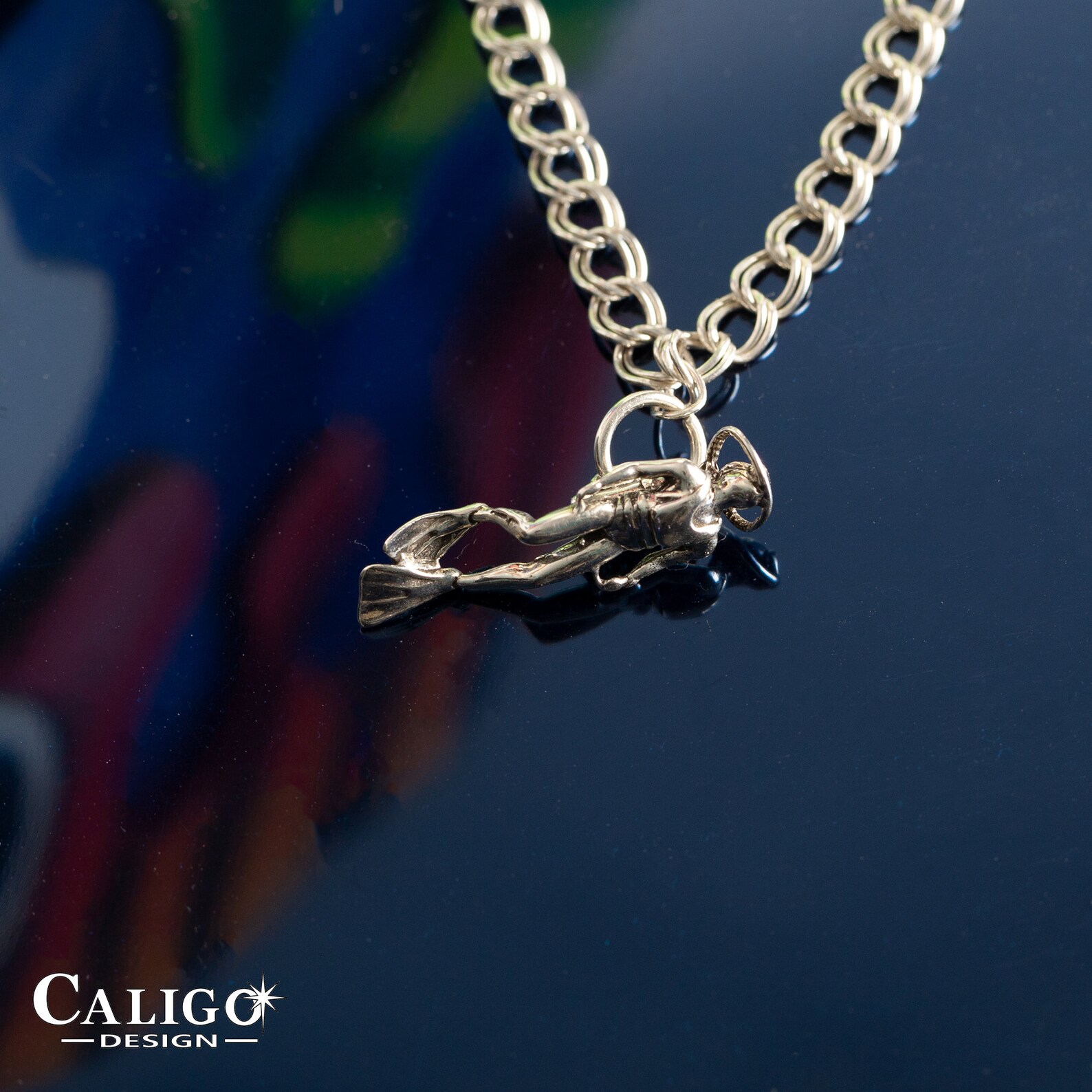 Scuba Diving Charm - Sterling Silver - Diver Charm on Coral Spacer for ...