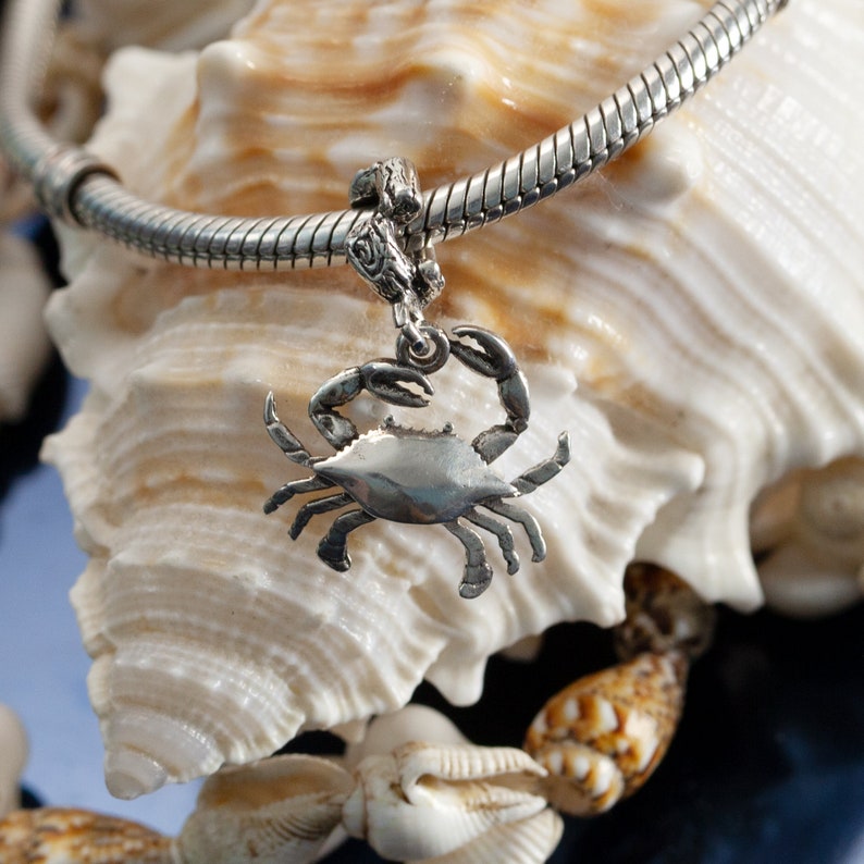 Crab Charm - Sterling Silver - Ocean Crab Charm on Coral Spacer for ...