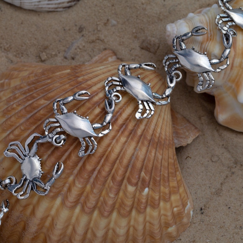 Handmade Sterling Silver Crab Link Bracelet - Crab Jewelry - Beach ...