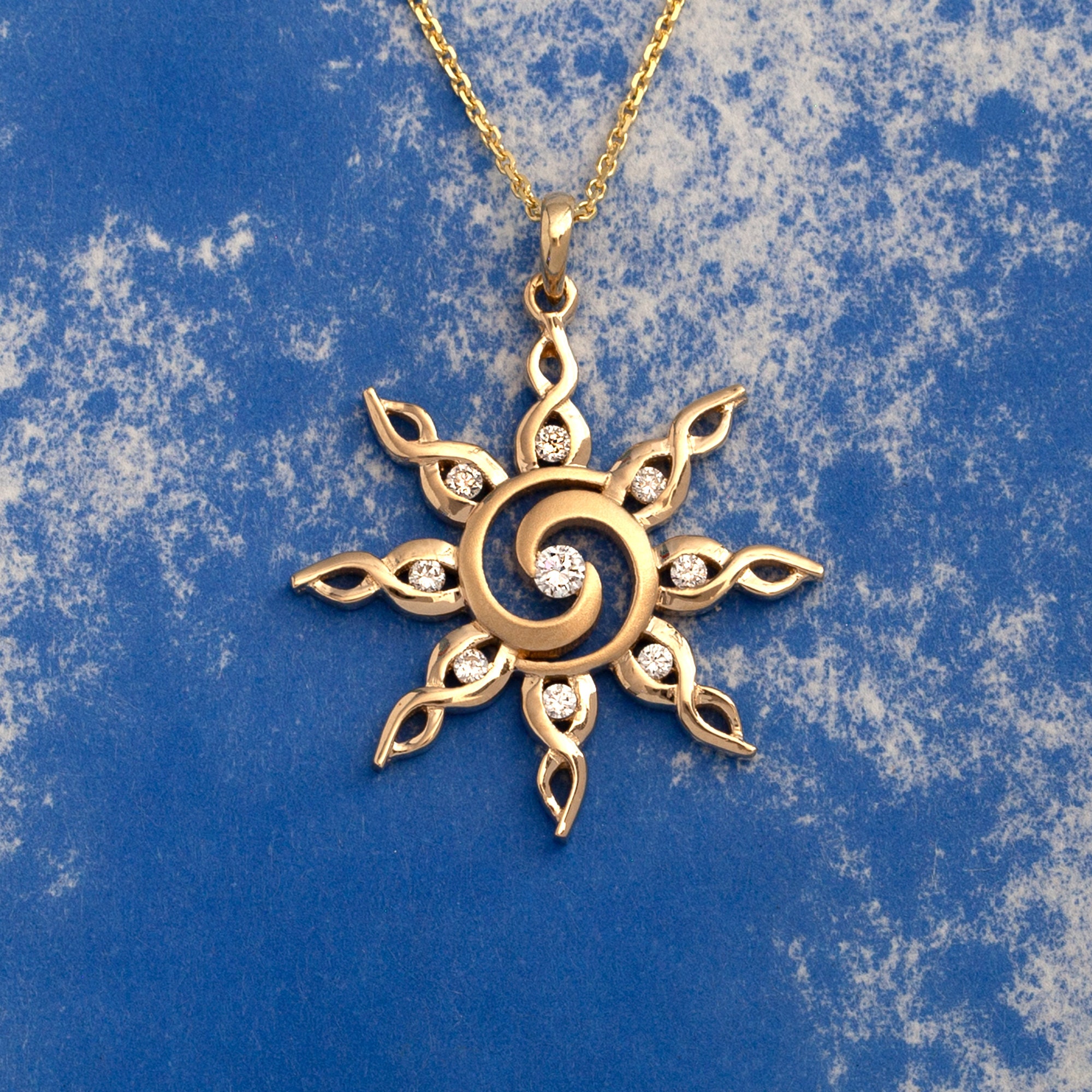 Sun Necklace Spiral Sun 14K Gold Sun Pendant With Diamonds Sun Jewelry ...