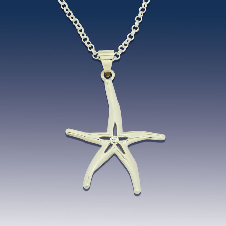 Starfish Necklace Sterling Silver With Crystal Starfish - Etsy