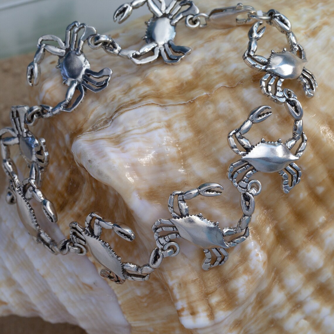 Crab Bracelet - Link Bracelet - Sterling Silver - Crab Jewelry - Beach ...