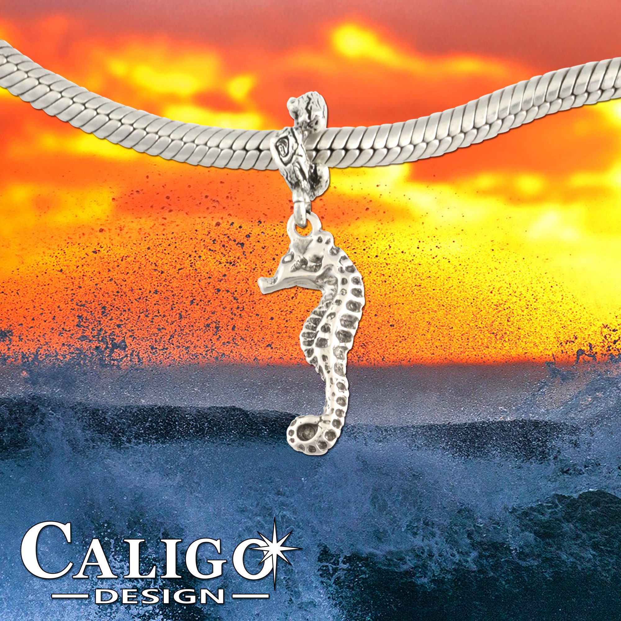 Seahorse Charm - Sterling Silver - Ocean Seahorse Charm on Coral Spacer ...