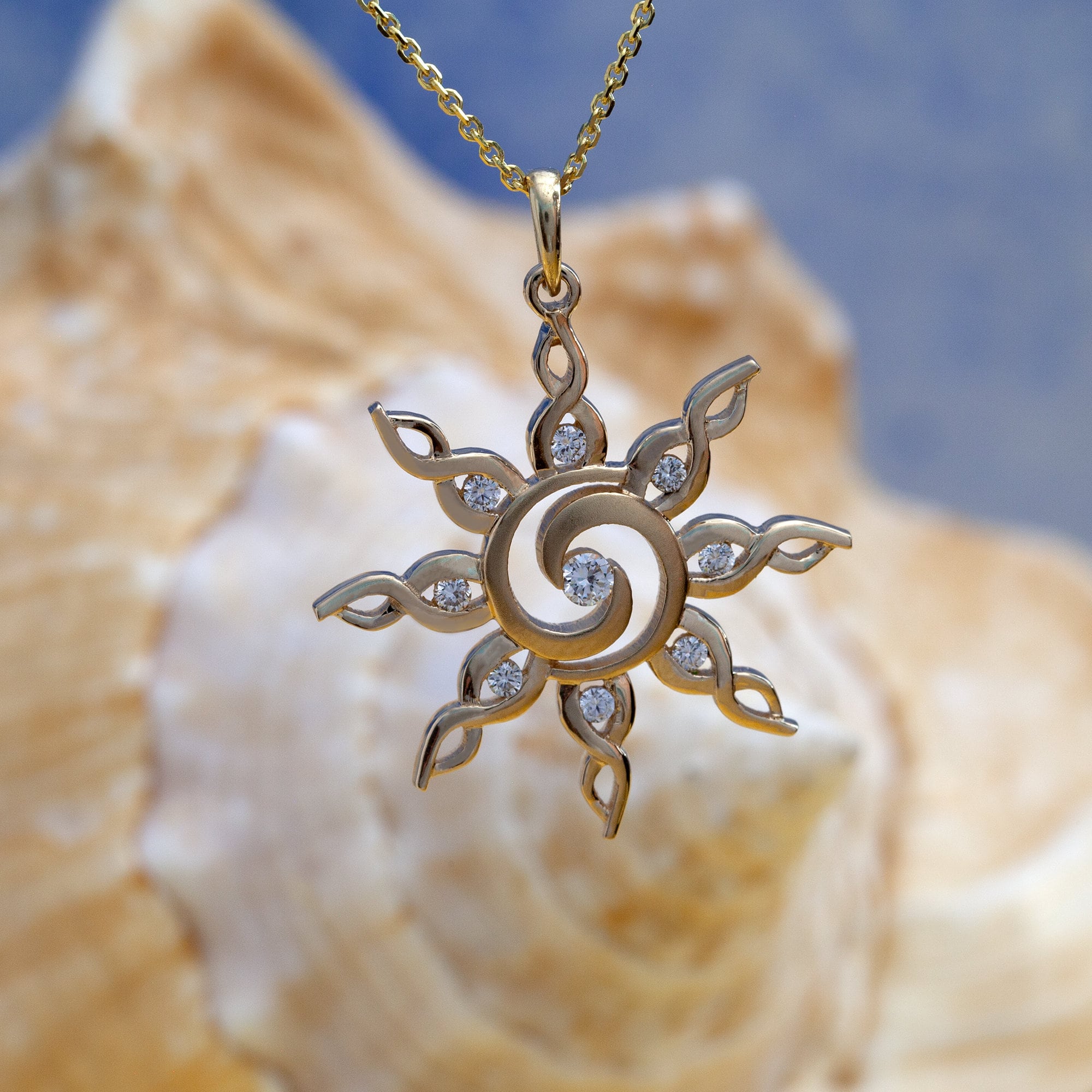Sun Necklace Spiral Sun 14K Gold Sun Pendant With Diamonds Sun Jewelry ...