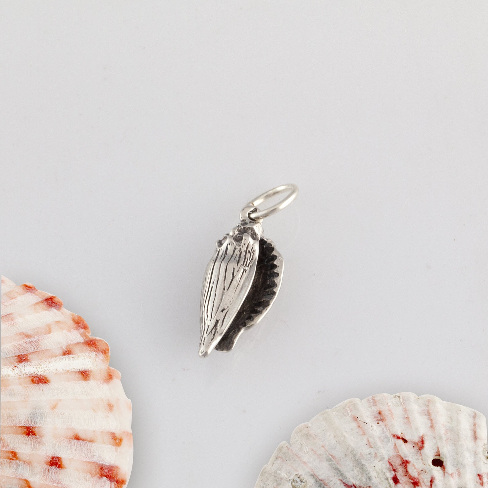 Conch Shell Charm - Sterling Silver - Beach Conch Shell Charm on Coral ...