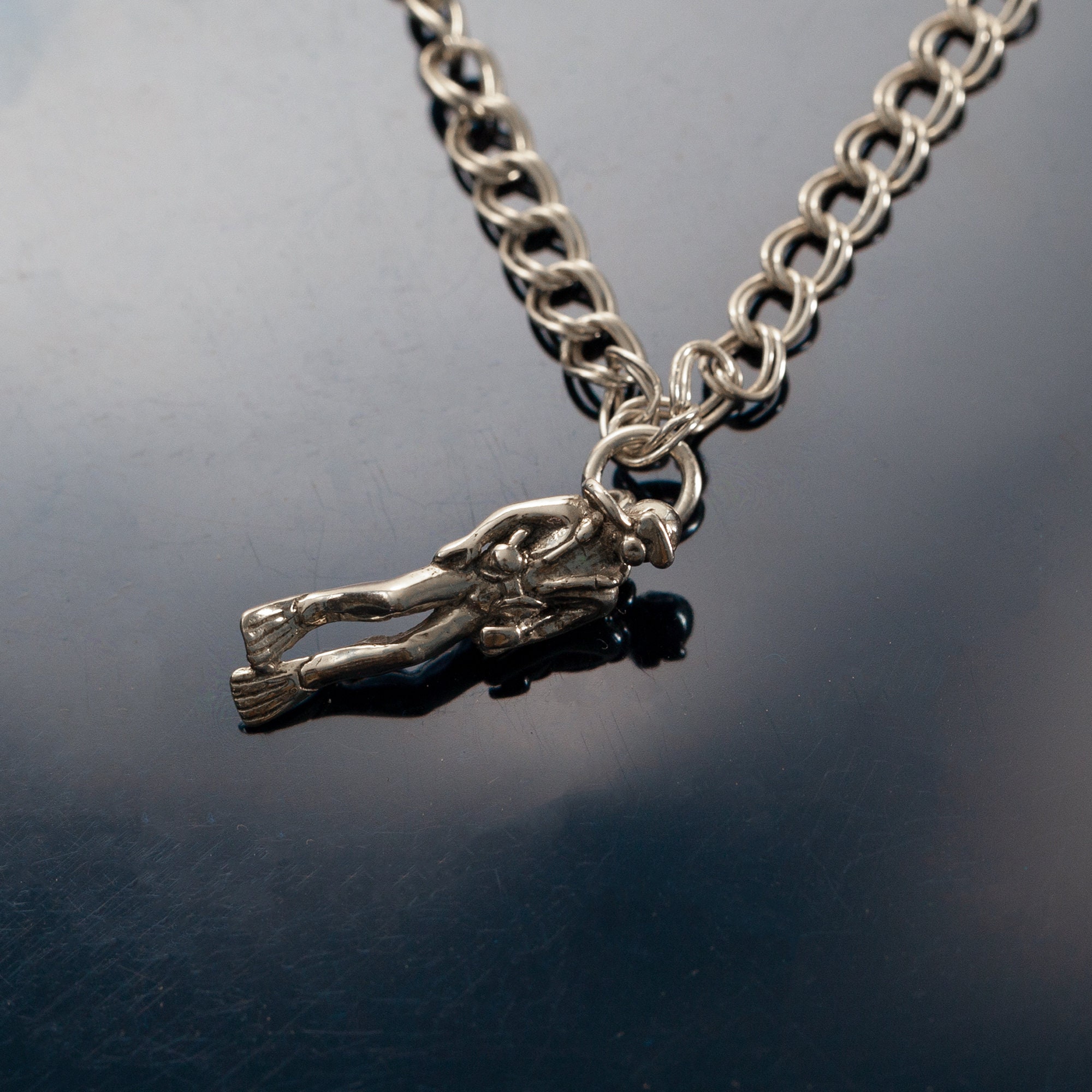 Scuba Diving Charm - Sterling Silver - Diver Charm on Coral Spacer for ...