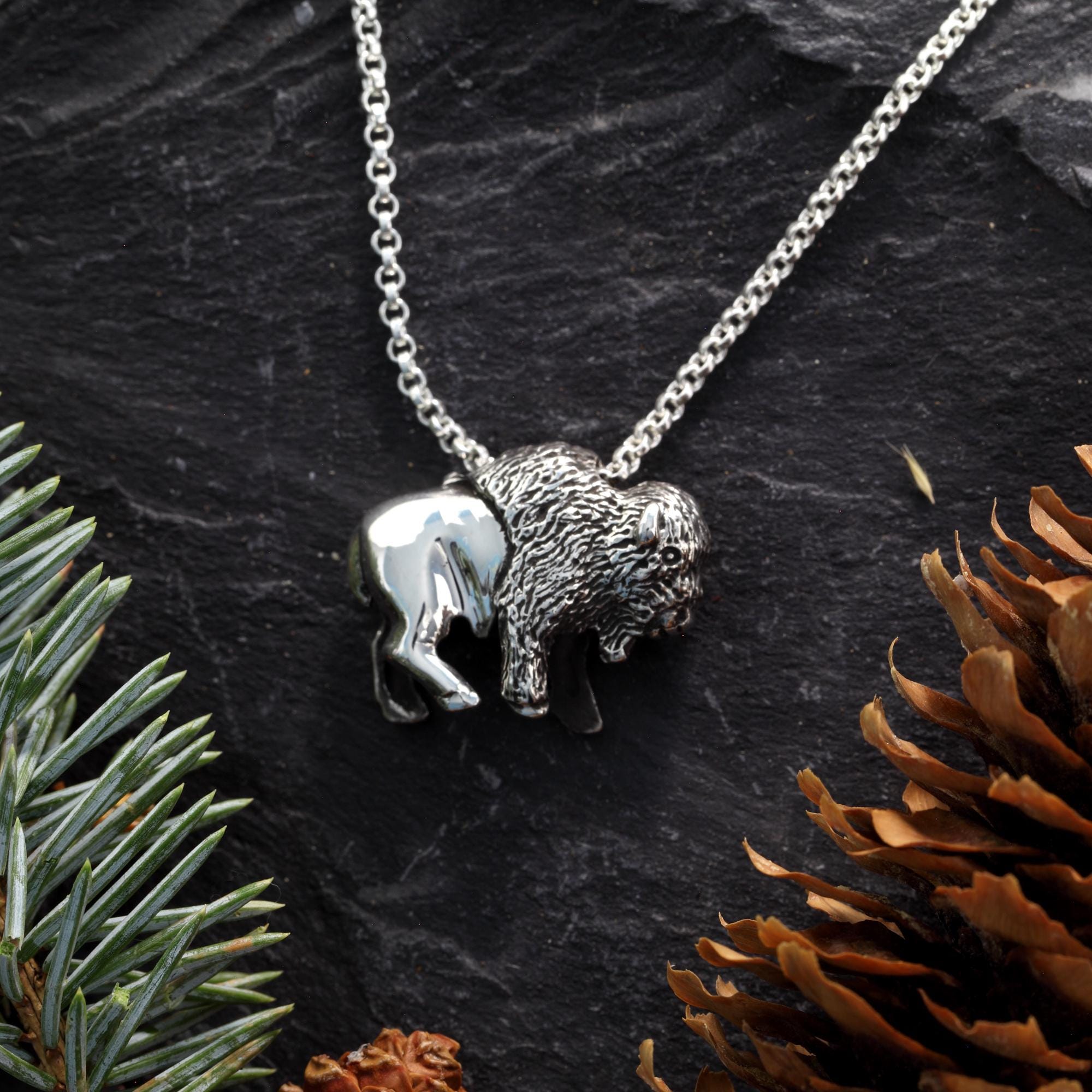 Bison Necklace - Buffalo Necklace - Sterling Silver Bison Pendant ...