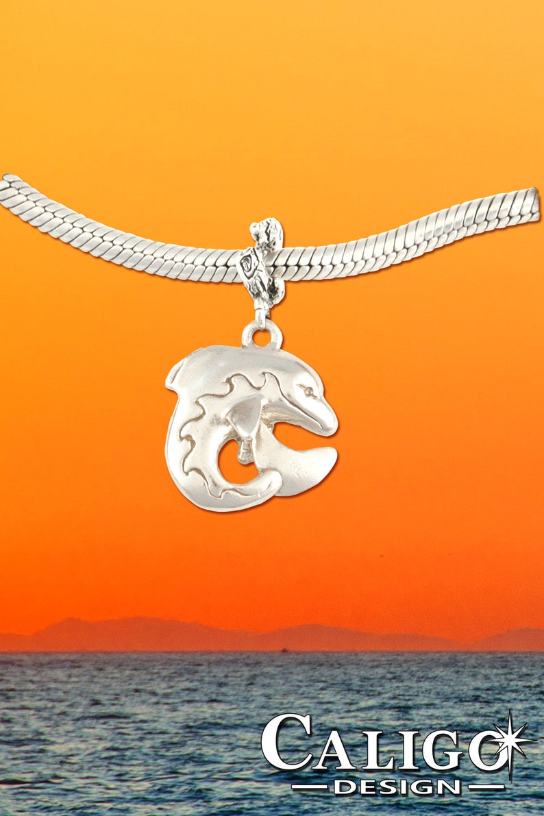 Dolphin Charm Sterling Silver Ocean Dolphin Charm on Coral - Etsy