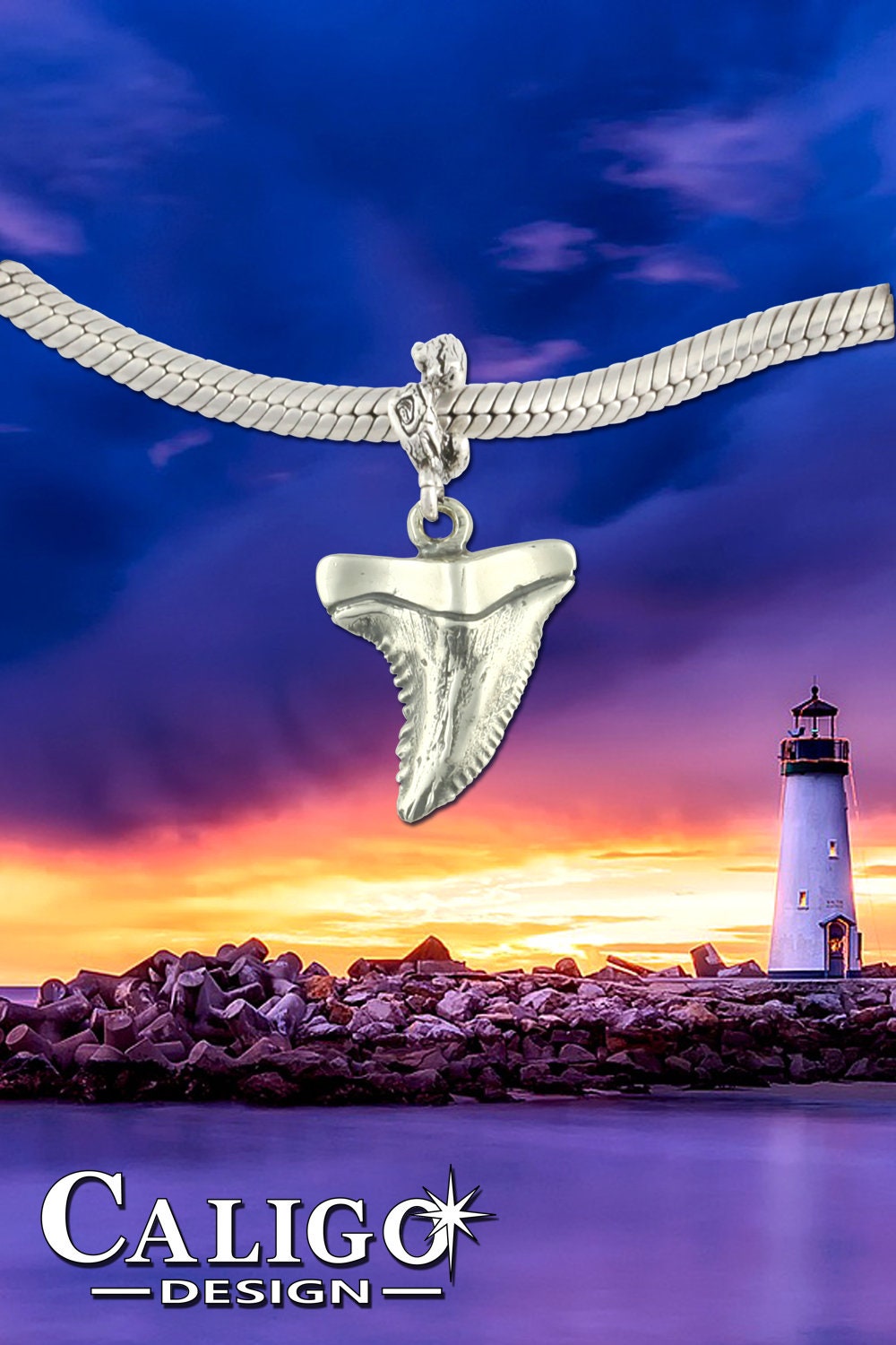 Shark Tooth Charm - Sterling Silver - Shark Tooth Charm on Coral Spacer ...