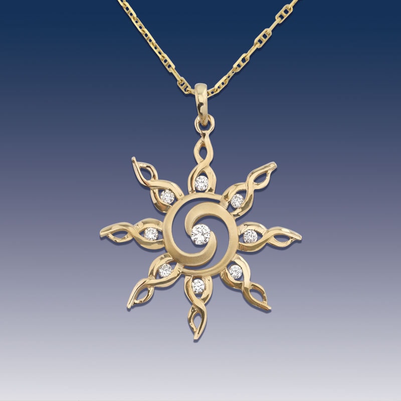 Sun Necklace - Spiral Sun - 14K Gold Sun Pendant With Diamonds - Sun ...