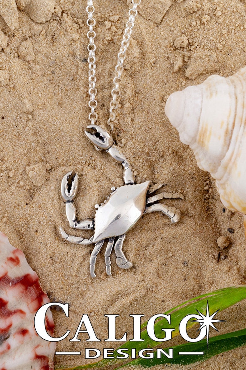 Crab Necklace - Sterling Silver - Crab Jewelry - Beach Jewelry - Ocean ...
