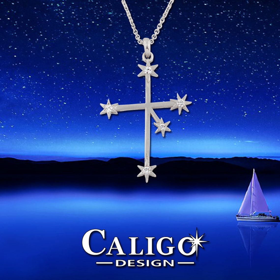 Southern Cross Diamond Star Pendant - 14K White Gold .08ctw Diamonds ...