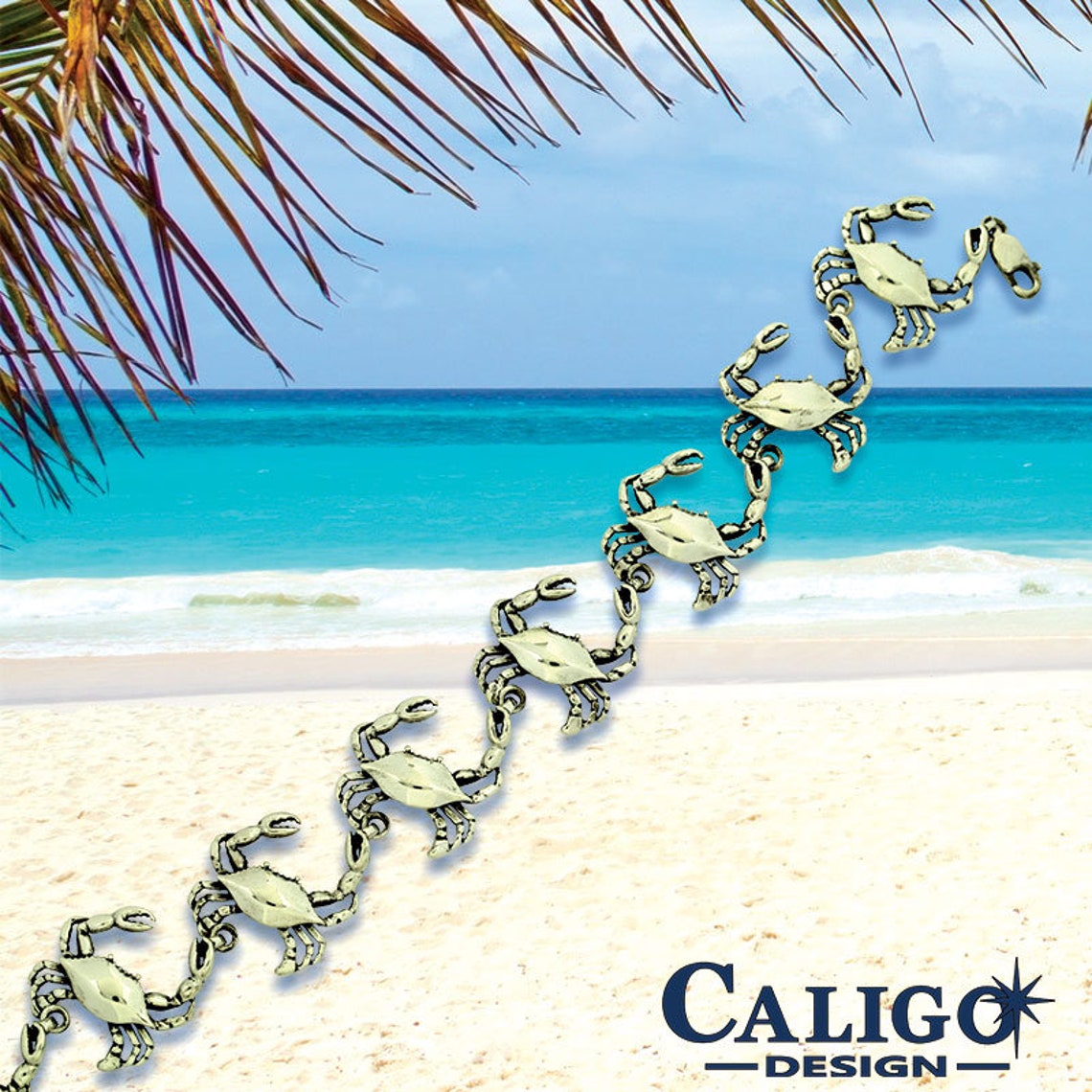 Crab Bracelet Link Bracelet Sterling Silver Crab Jewelry Beach Jewelry ...