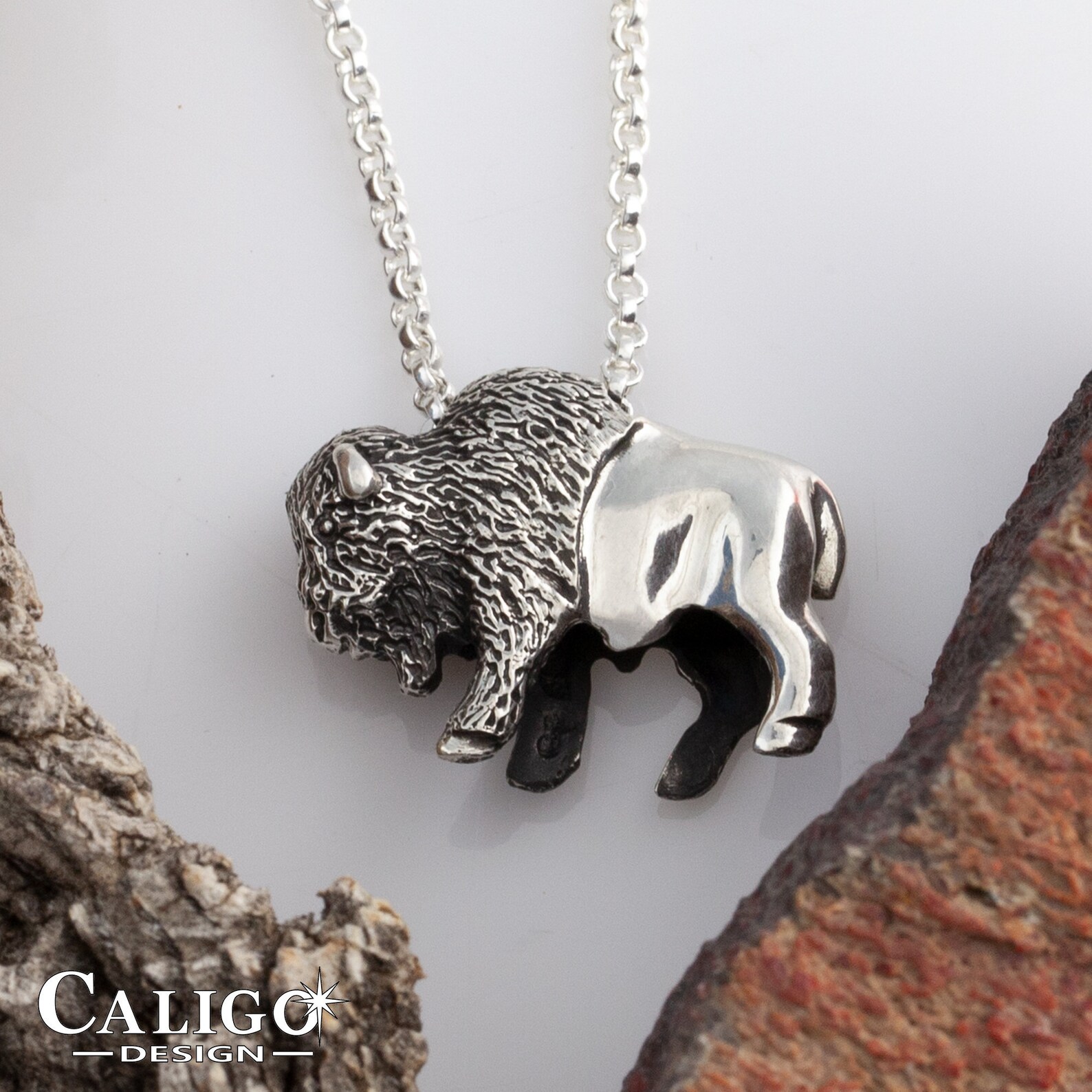 Bison Necklace - Buffalo Necklace - Sterling Silver Bison Pendant ...
