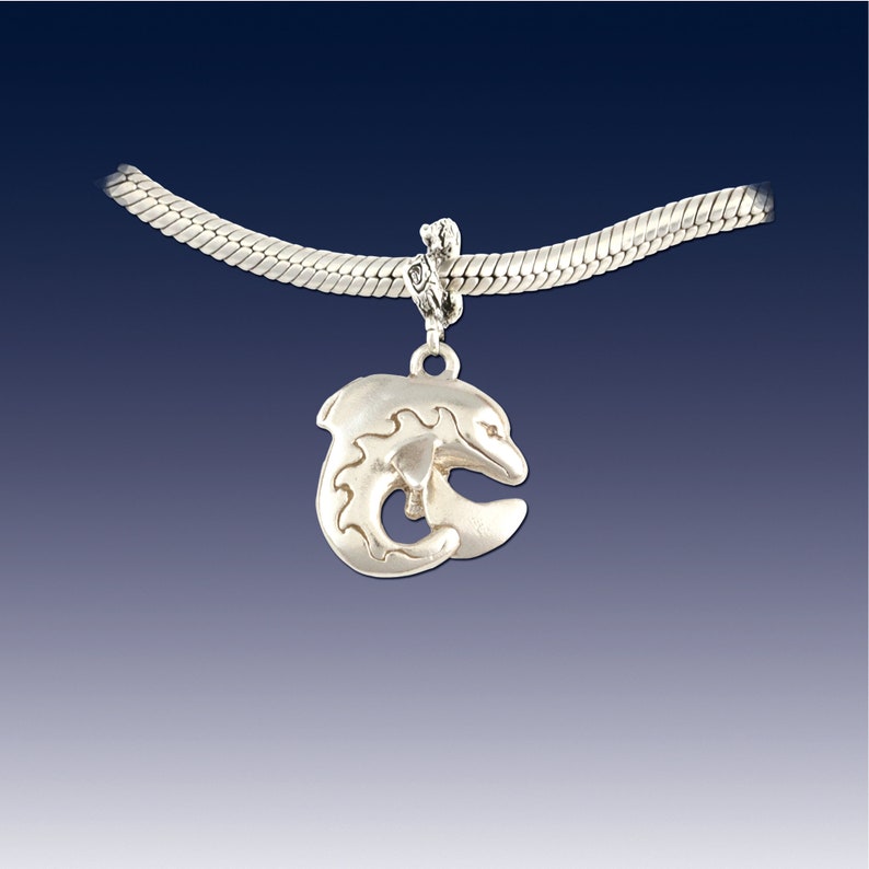 Dolphin Charm - Sterling Silver - Ocean Dolphin Charm on Coral Spacer ...
