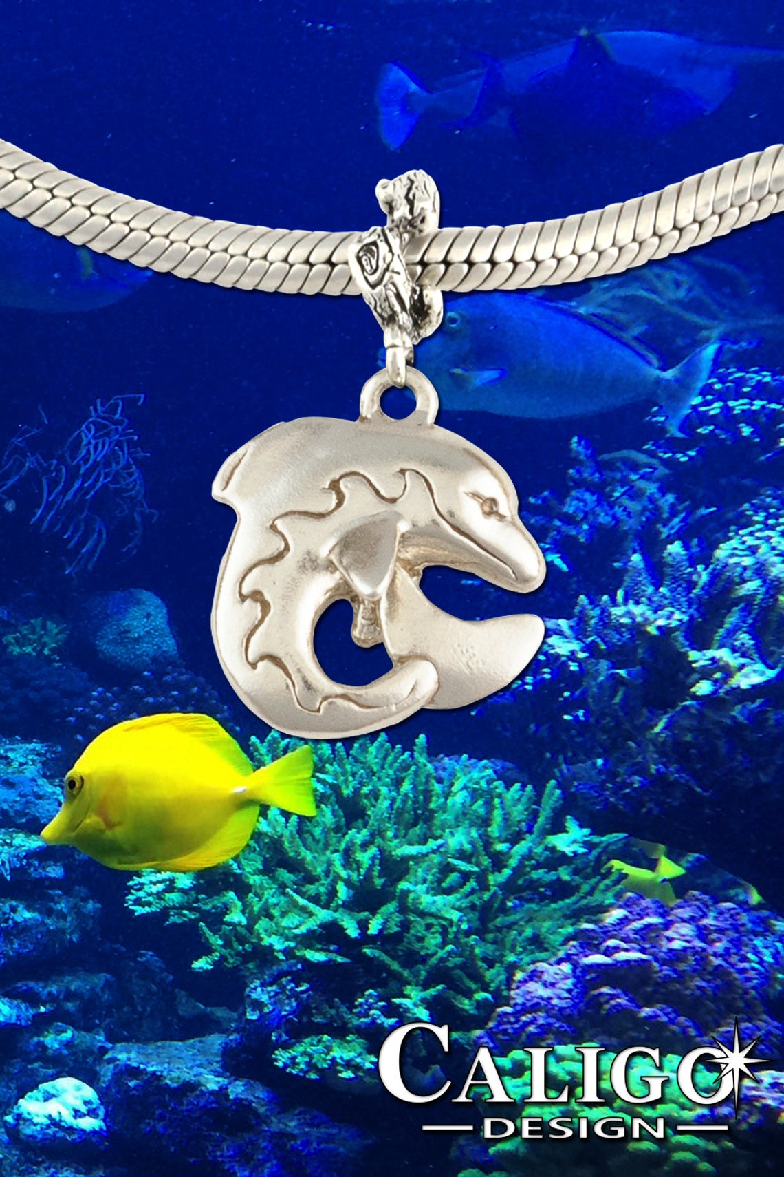 Dolphin Charm Sterling Silver Ocean Dolphin Charm on Coral - Etsy