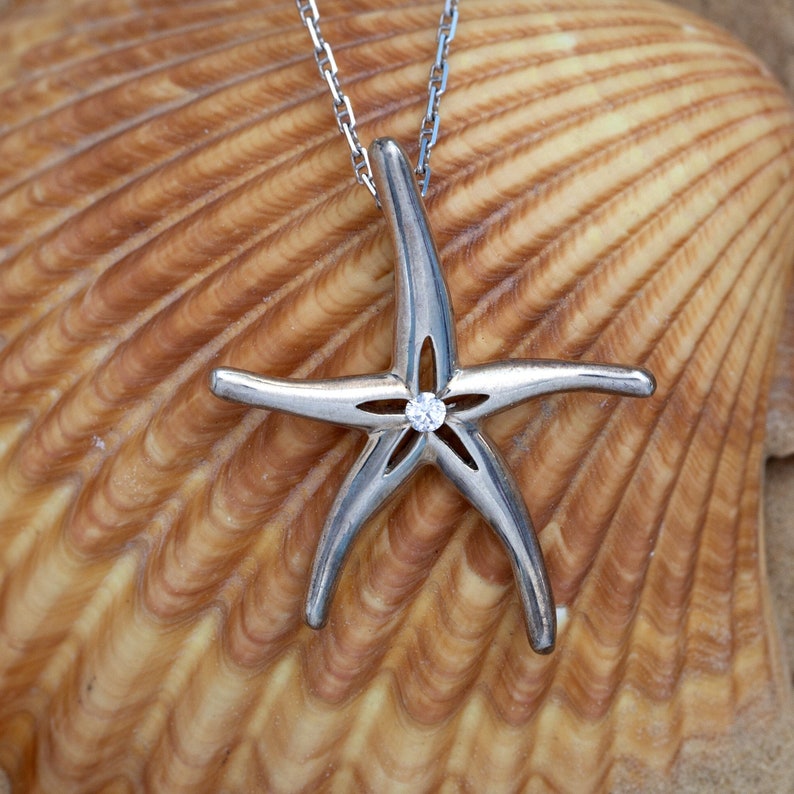 Starfish Necklace Sterling Silver With Crystal Starfish - Etsy