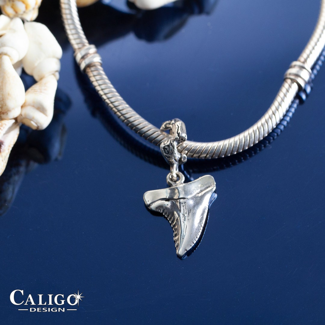 Shark Tooth Charm - Sterling Silver - Shark Tooth Charm on Coral Spacer ...