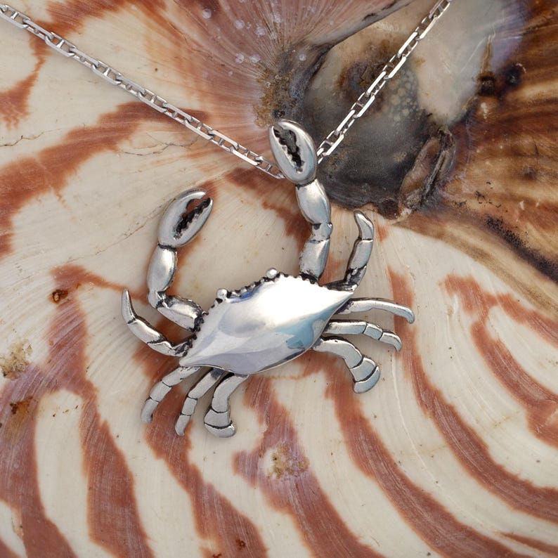 Crab Necklace - Sterling Silver - Crab Jewelry - Beach Jewelry - Ocean ...