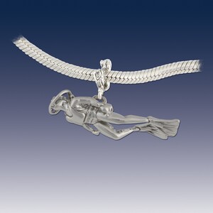 Scuba Diving Charm - Sterling Silver - Diver Charm on Coral Spacer for ...