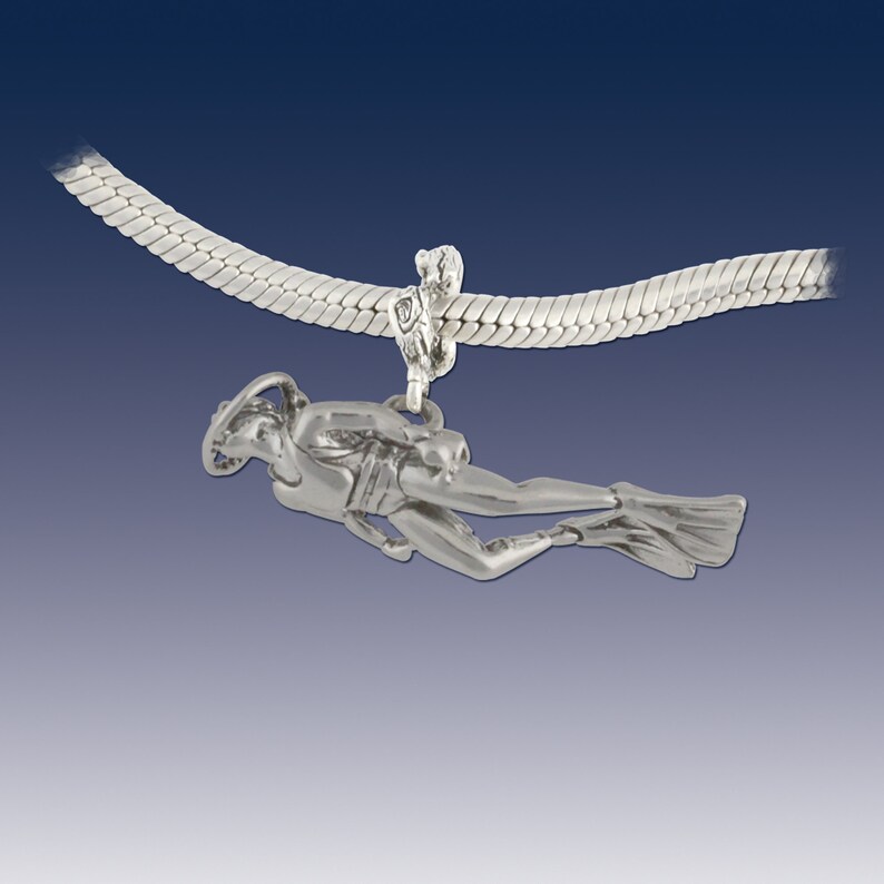 Scuba Diving Charm - Sterling Silver - Diver Charm on Coral Spacer for ...