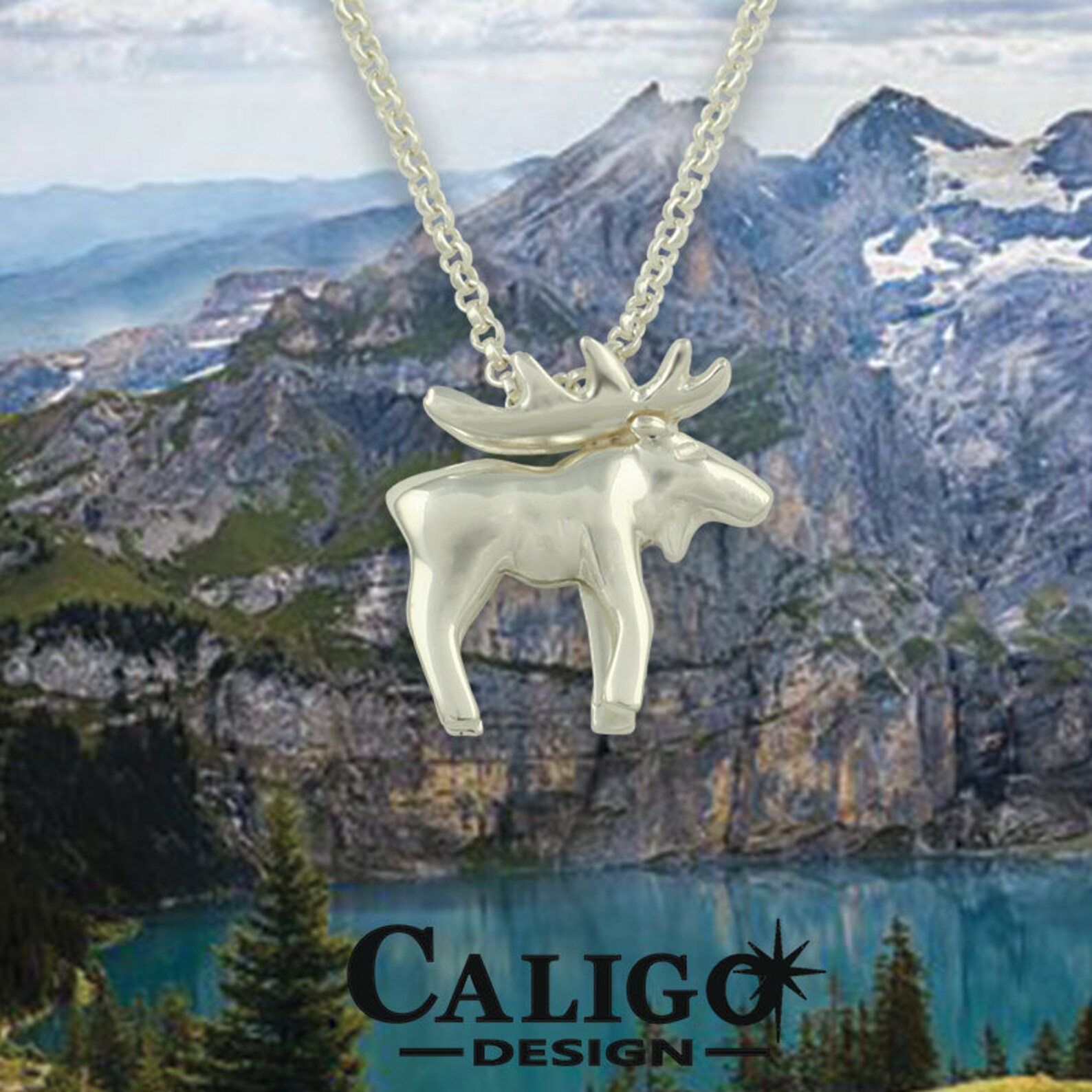 Moose Necklace Sterling Silver Moose Pendant Moose Jewelry | Etsy