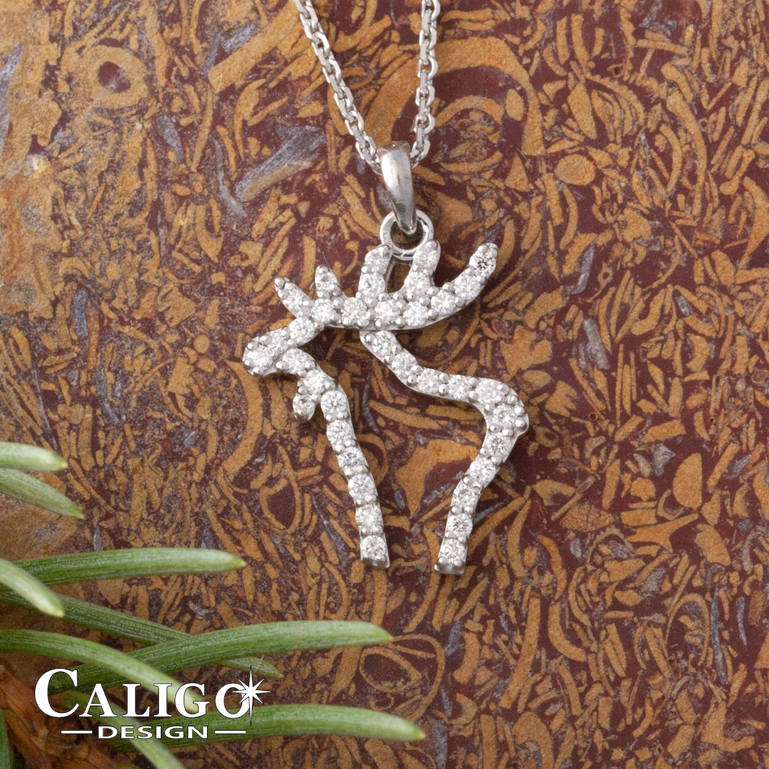 Diamond Moose Pendant - Diamond Pave Silhouette Moose - 14K White Gold ...