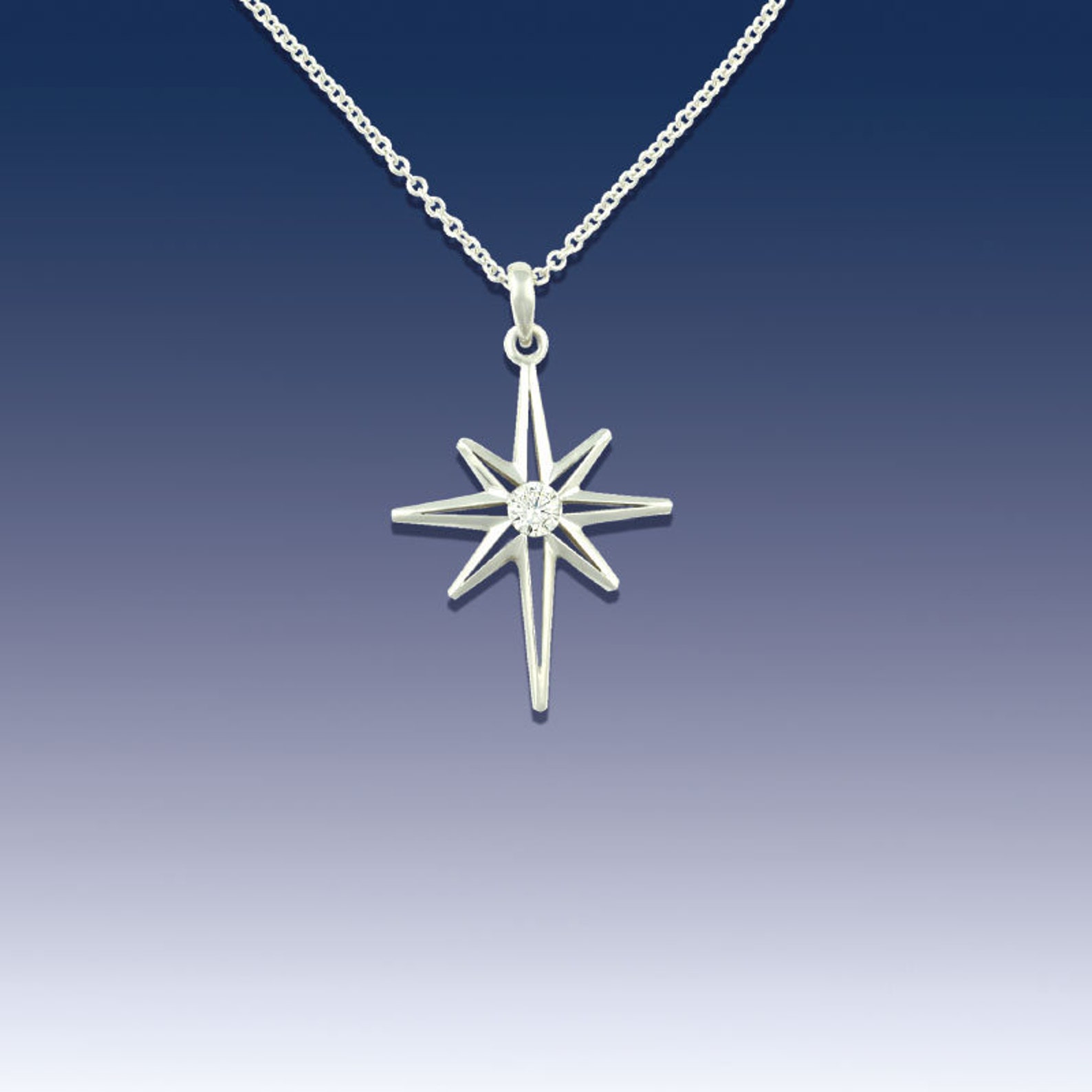 North Star Necklace - 14K WG Star With .15ctw Diamond - Star Jewelry ...