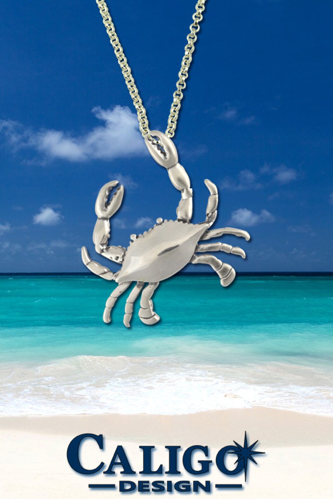 Crab Necklace Sterling Silver Crab Jewelry Beach Jewelry | Etsy