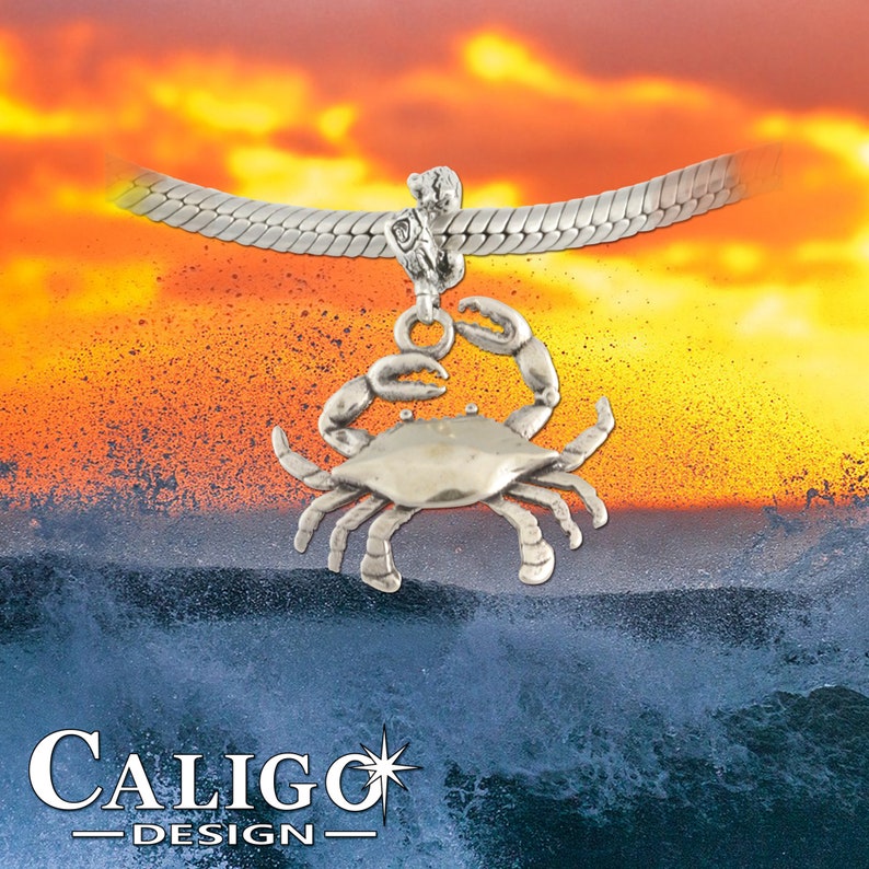 Crab Charm - Sterling Silver - Ocean Crab Charm on Coral Spacer for ...