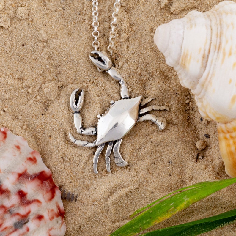 Crab Necklace - Sterling Silver - Crab Jewelry - Beach Jewelry - Ocean ...