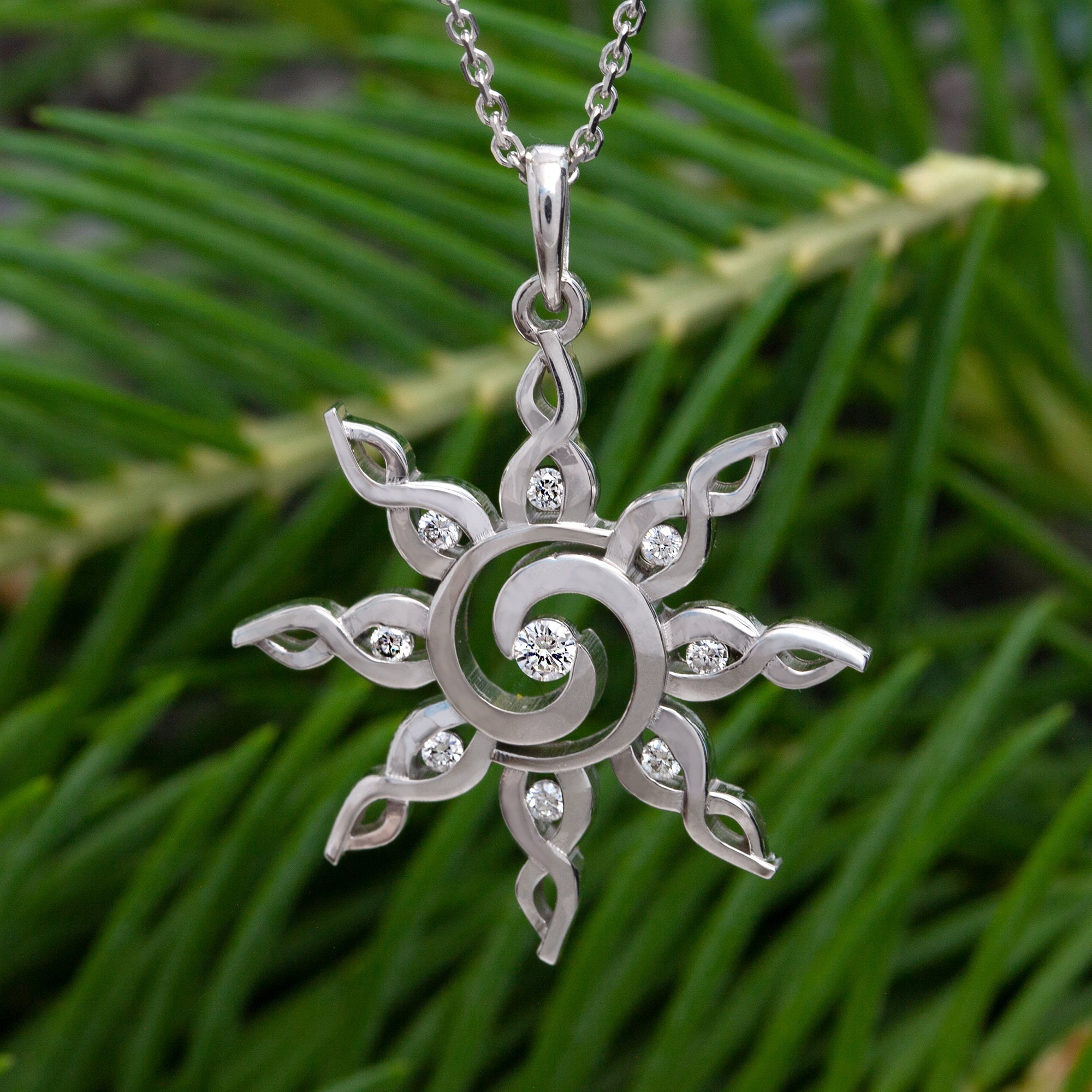 Sun Necklace - Spiral Sun - 14K Gold Sun Pendant With Diamonds - Sun ...