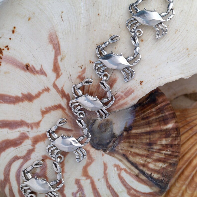 Crab Bracelet - Link Bracelet - Sterling Silver - Crab Jewelry - Beach ...