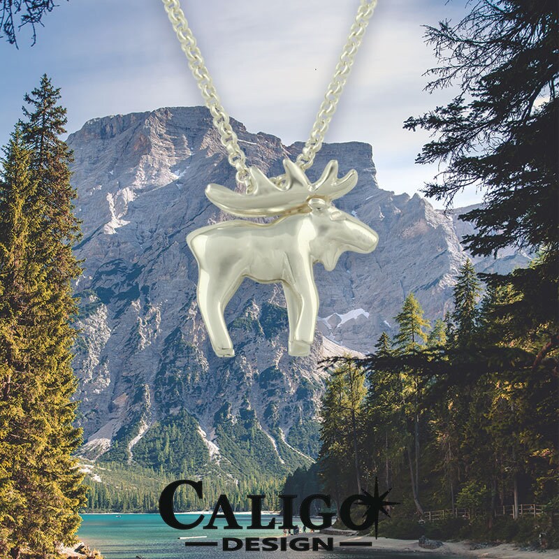 Moose Necklace Sterling Silver Moose Pendant Moose Jewelry | Etsy