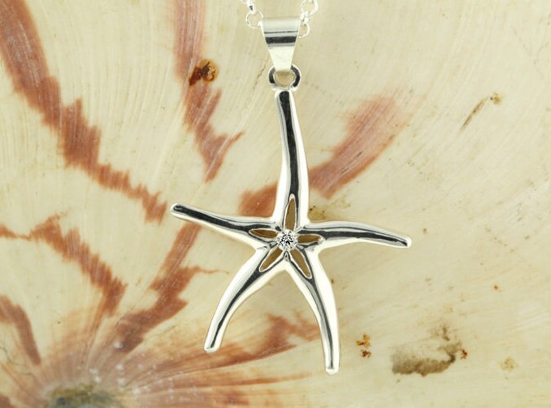 Starfish Necklace Sterling Silver With Crystal Starfish Jewelry Sea ...