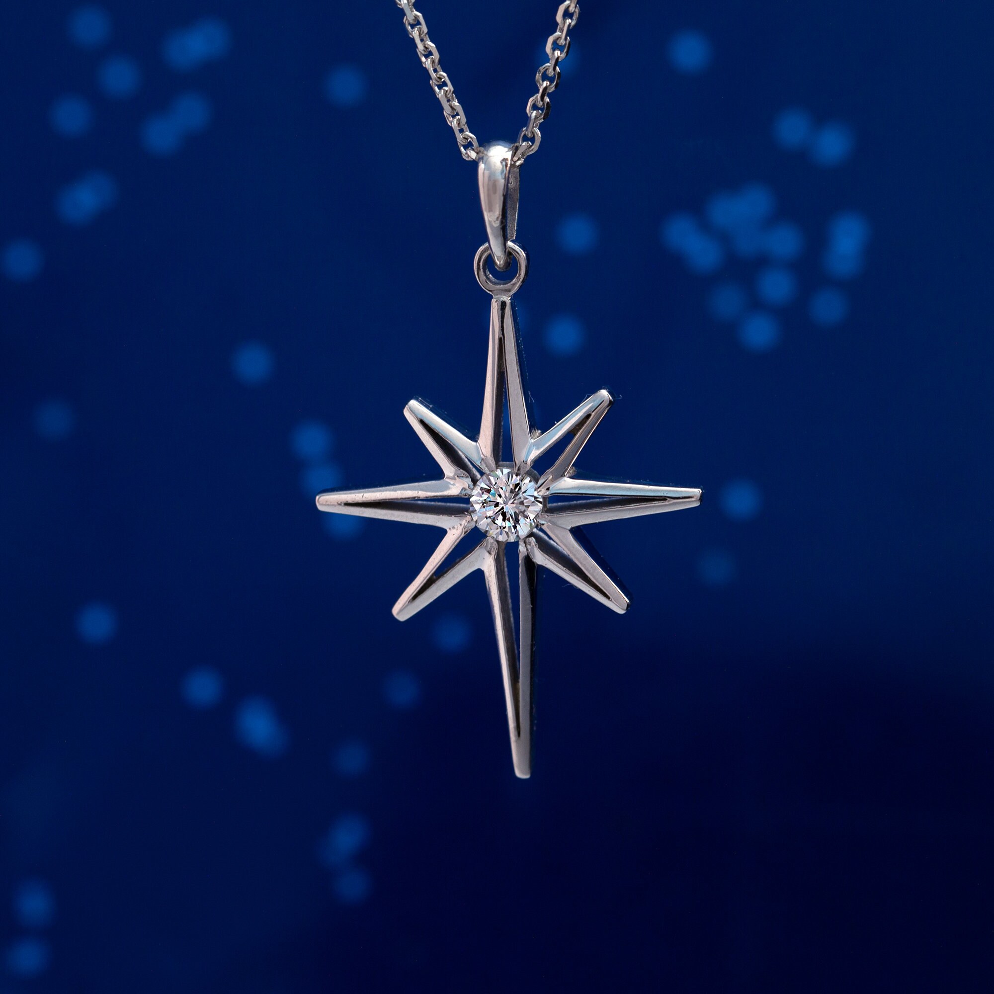 North Star Necklace - 14K WG Star With .15ctw Diamond - Star Jewelry ...