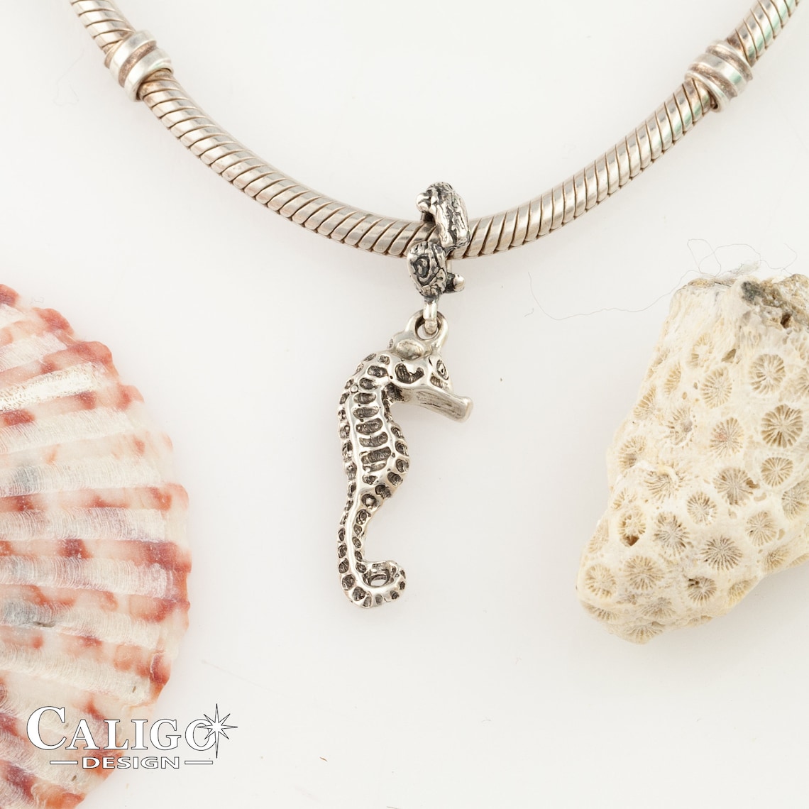 Seahorse Charm - Sterling Silver - Ocean Seahorse Charm on Coral Spacer ...