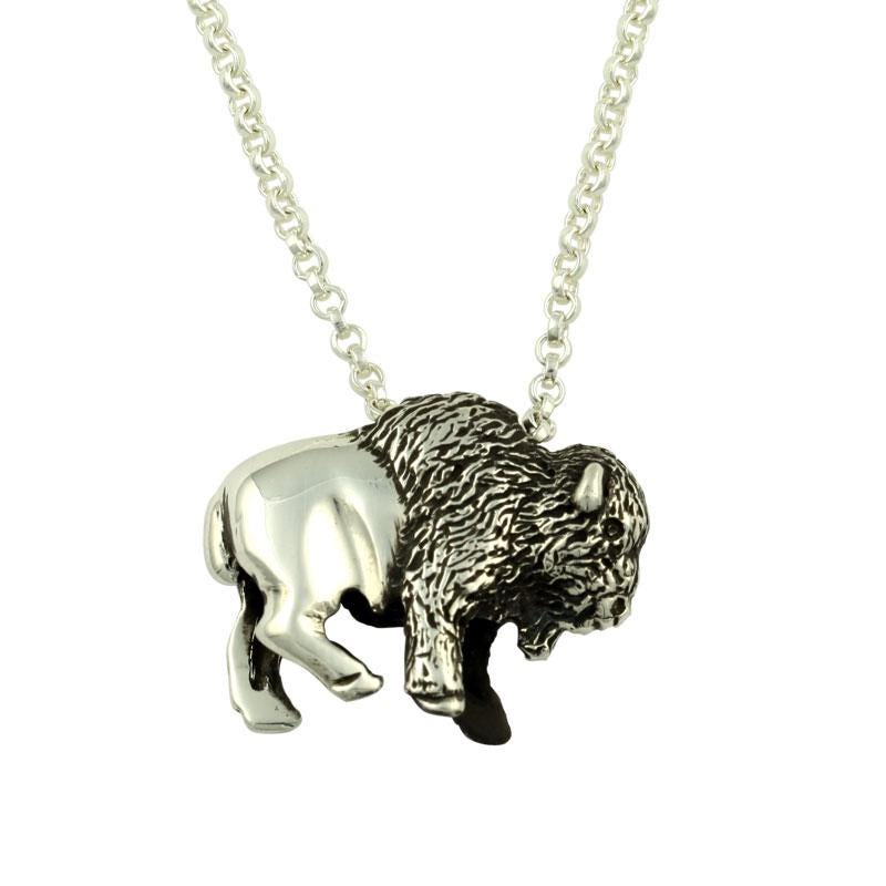Bison Necklace - Buffalo Necklace - Sterling Silver Bison Pendant ...